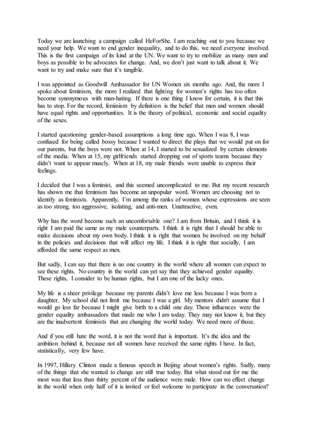 Emma Watson - transcript - today we are launching a campaign called he ...