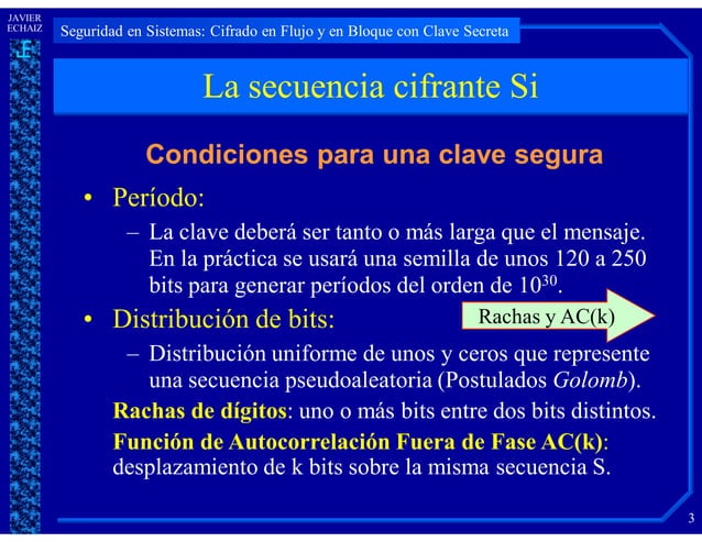 Cifrado en Flujo y Bloque con Clave Secreta | PPT