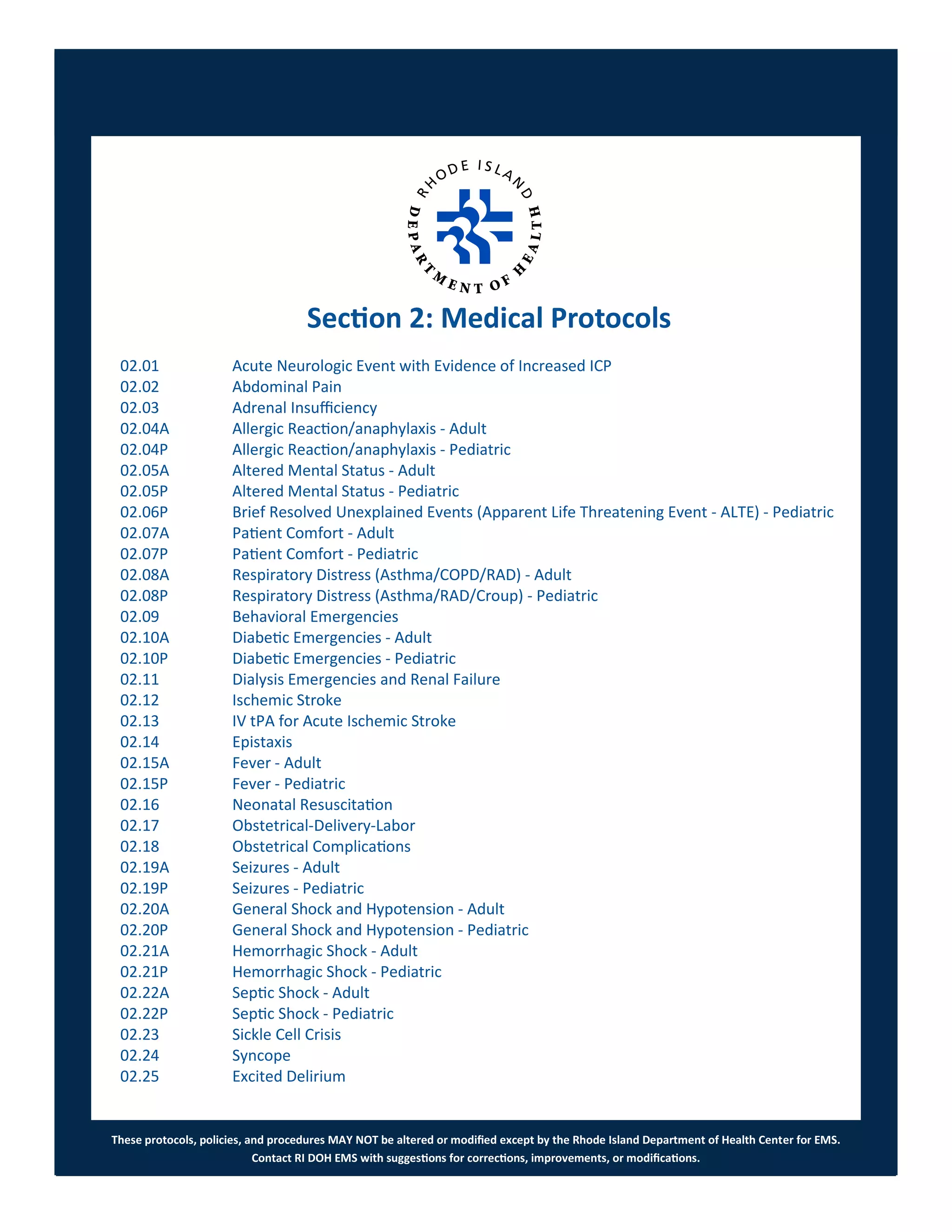 2017 RI EMS Statewide Protocols - 2017-01 | PDF
