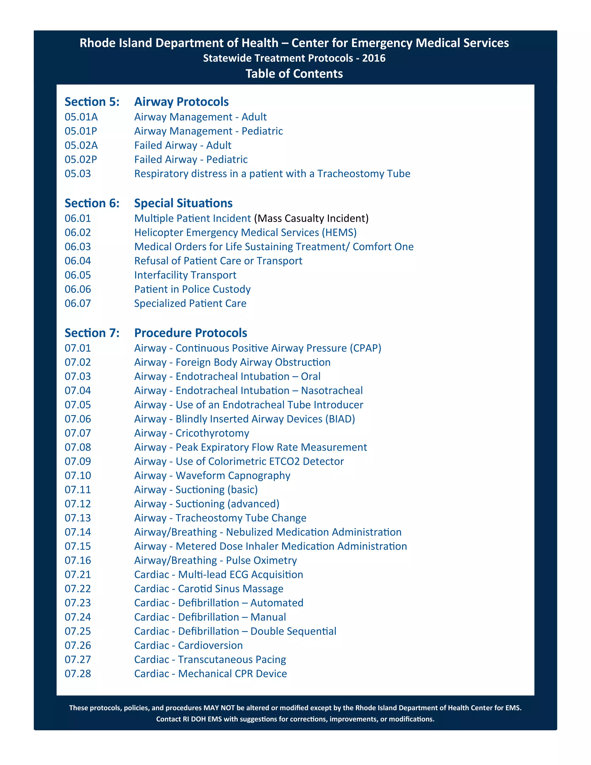 2017 RI EMS Statewide Protocols - 2017-01 | PDF