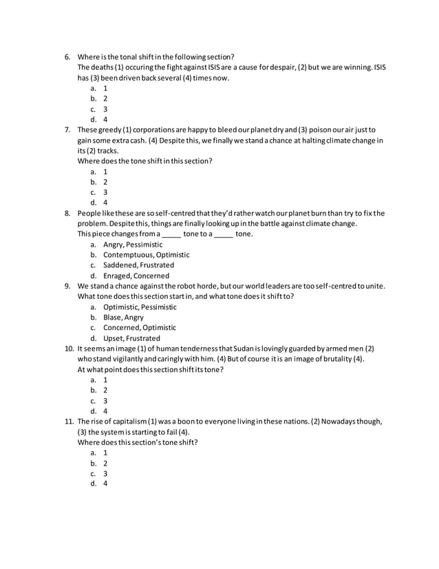 Tonal Shifts - Written Multiple Choice Test | PDF