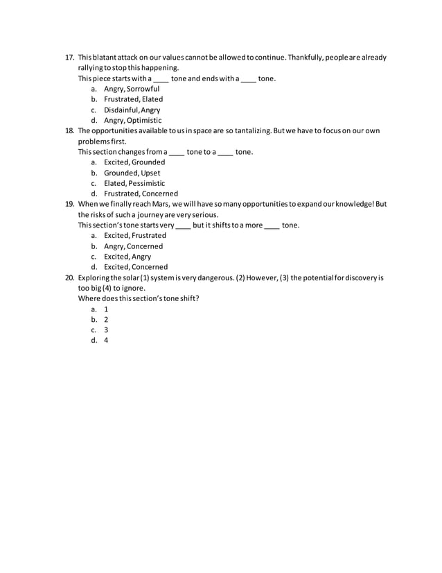 Tonal Shifts - Written Multiple Choice Test | PDF
