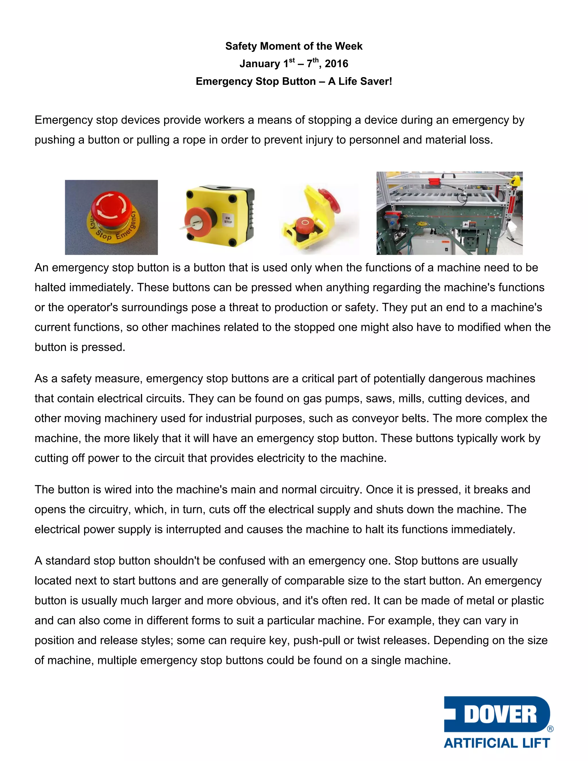 Dover ALS Safety Moment of the Week 02-Jan-2017 | PDF