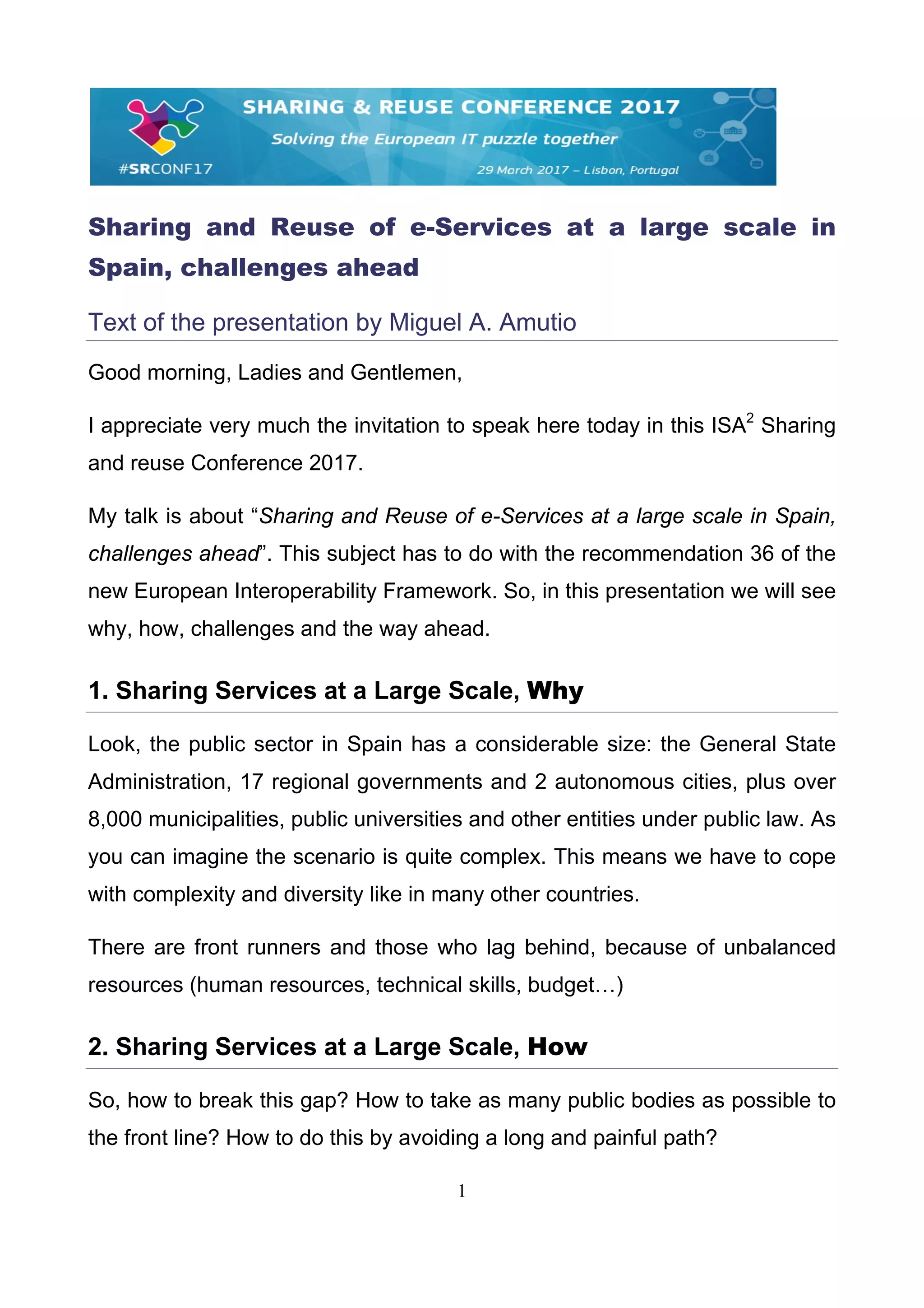 Sharing and Reuse of e-Services at a large scale in Spain, challenges ...