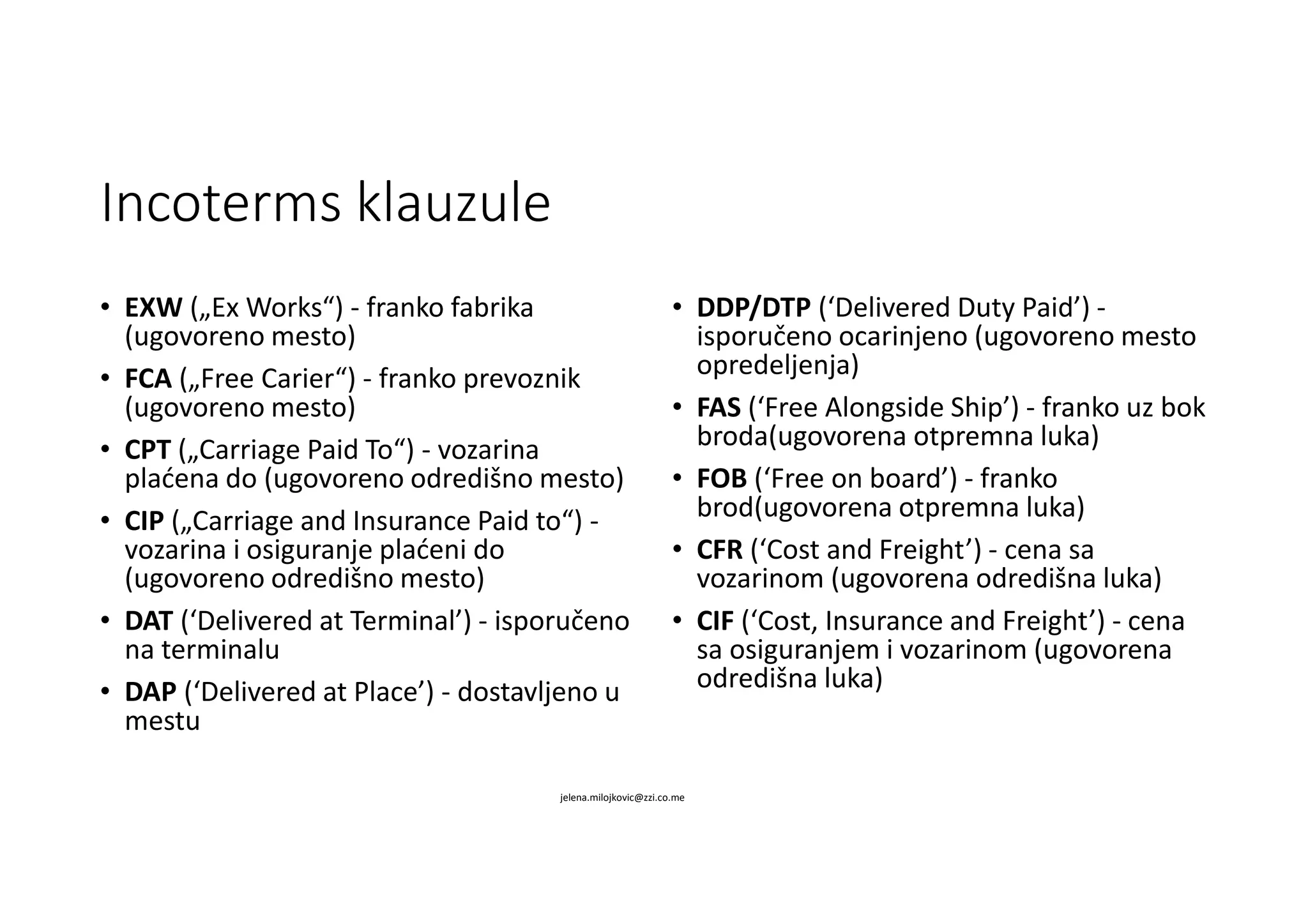 Incoterms 2010 pariteti | PDF