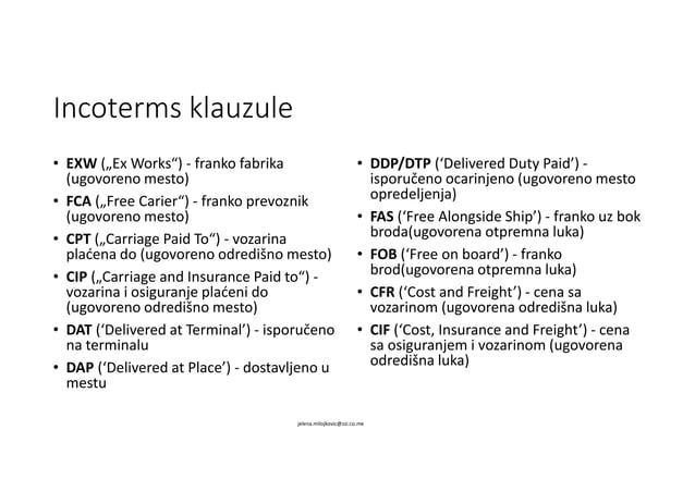 Incoterms 2010 pariteti | PPT