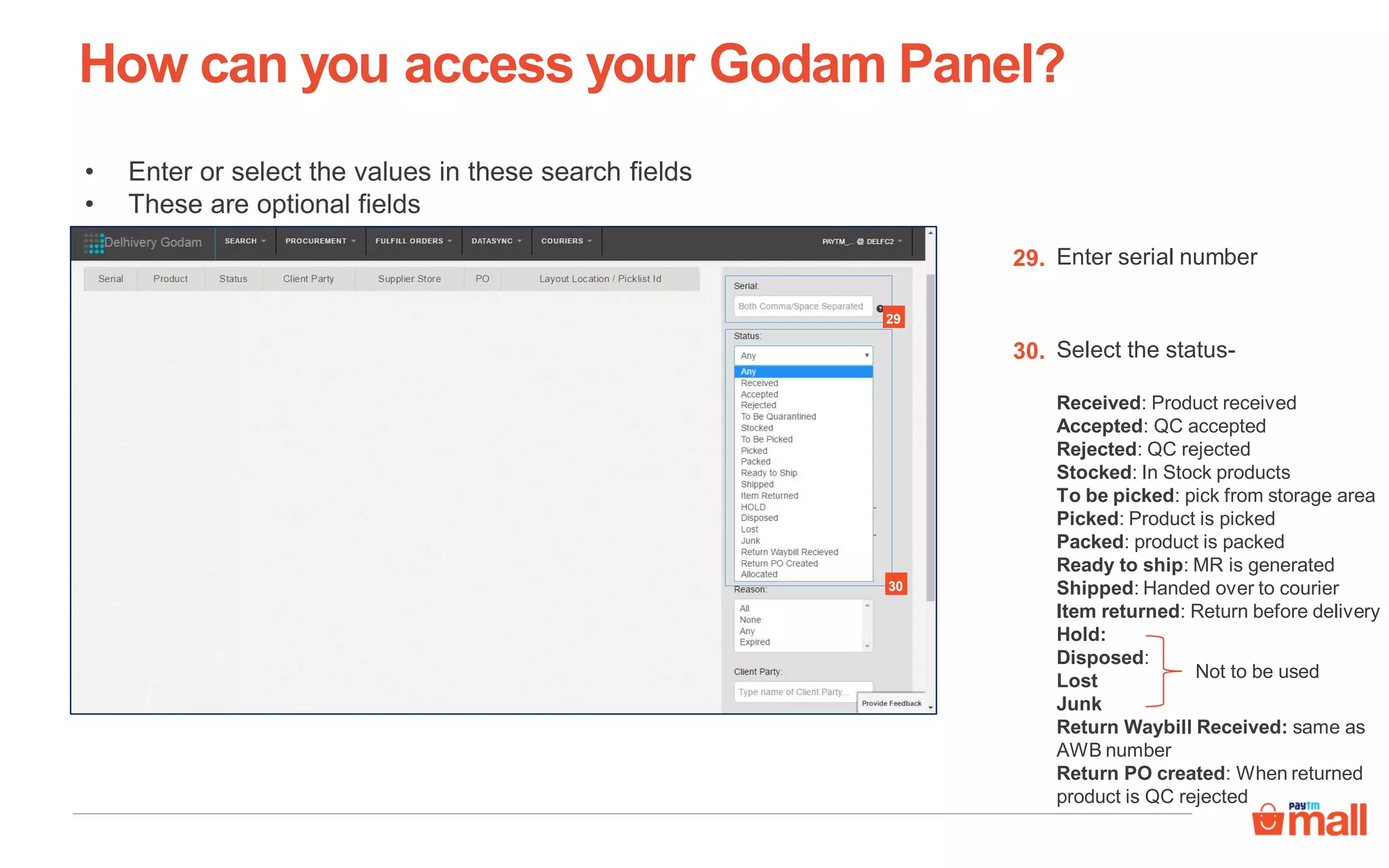 Fulfillment Center : Delhivery Godam Panel | PPT
