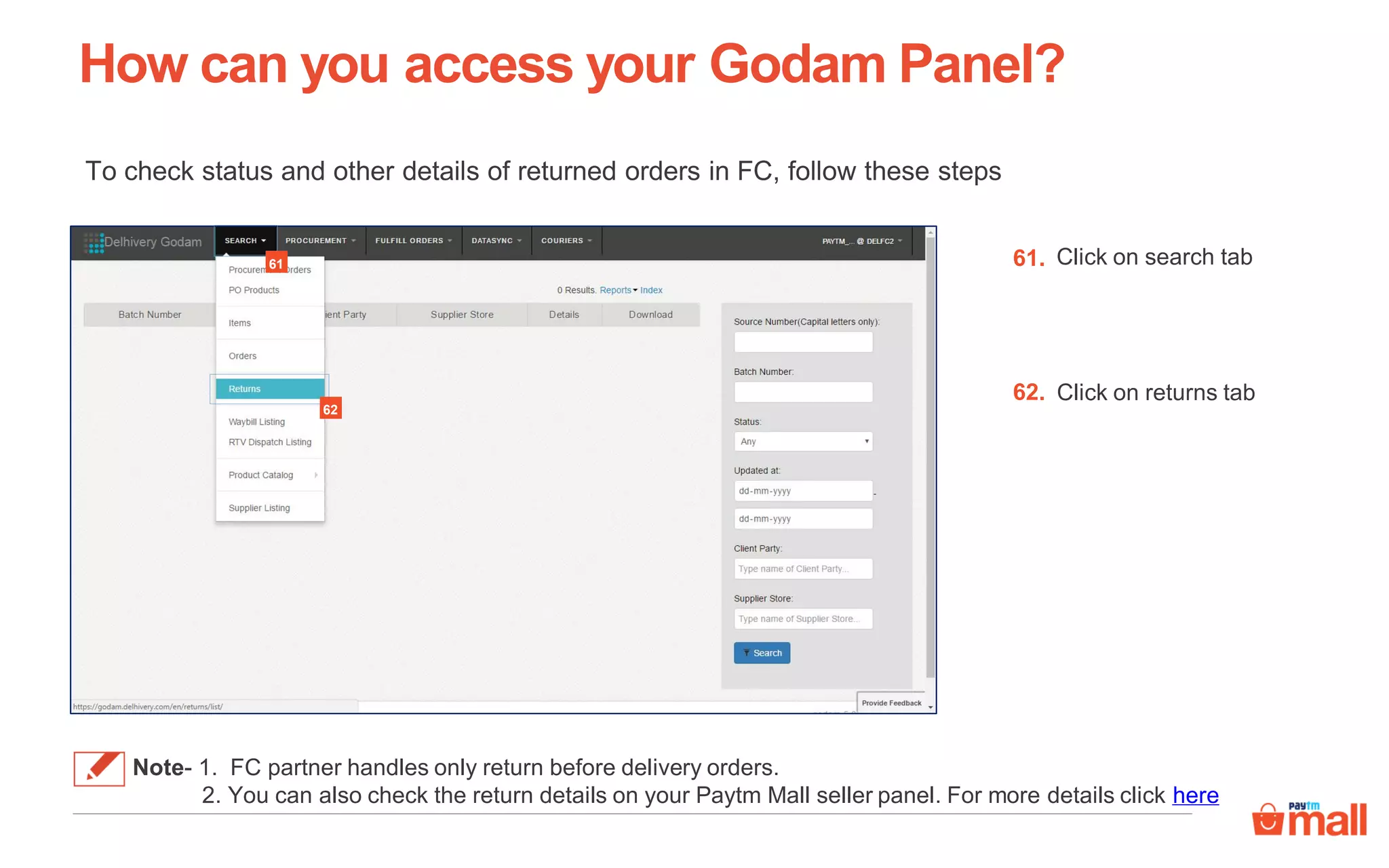 Fulfillment Center : Delhivery Godam Panel | PPT