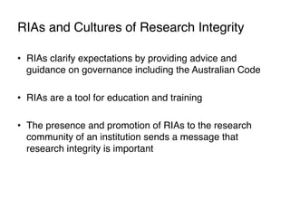 Principles and key responsibilities in RI, RDM, RIAs and their ...