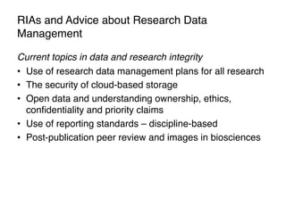 Principles and key responsibilities in RI, RDM, RIAs and their ...