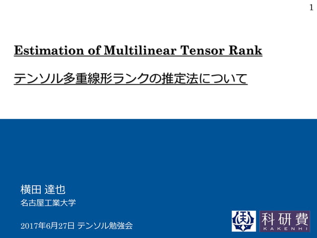 テンソル多重線形ランクの推定法について(Estimation of Multi-linear Tensor Rank) | PDF | Physics | Science