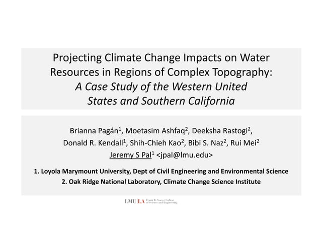 Projecting Climate Change Impacts on Water Resources in Regions of ...