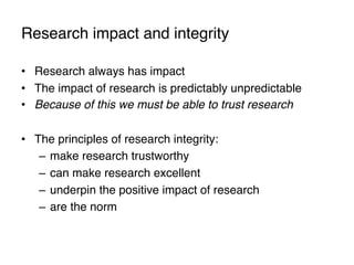 Principles and key responsibilities in research integrity, research ...
