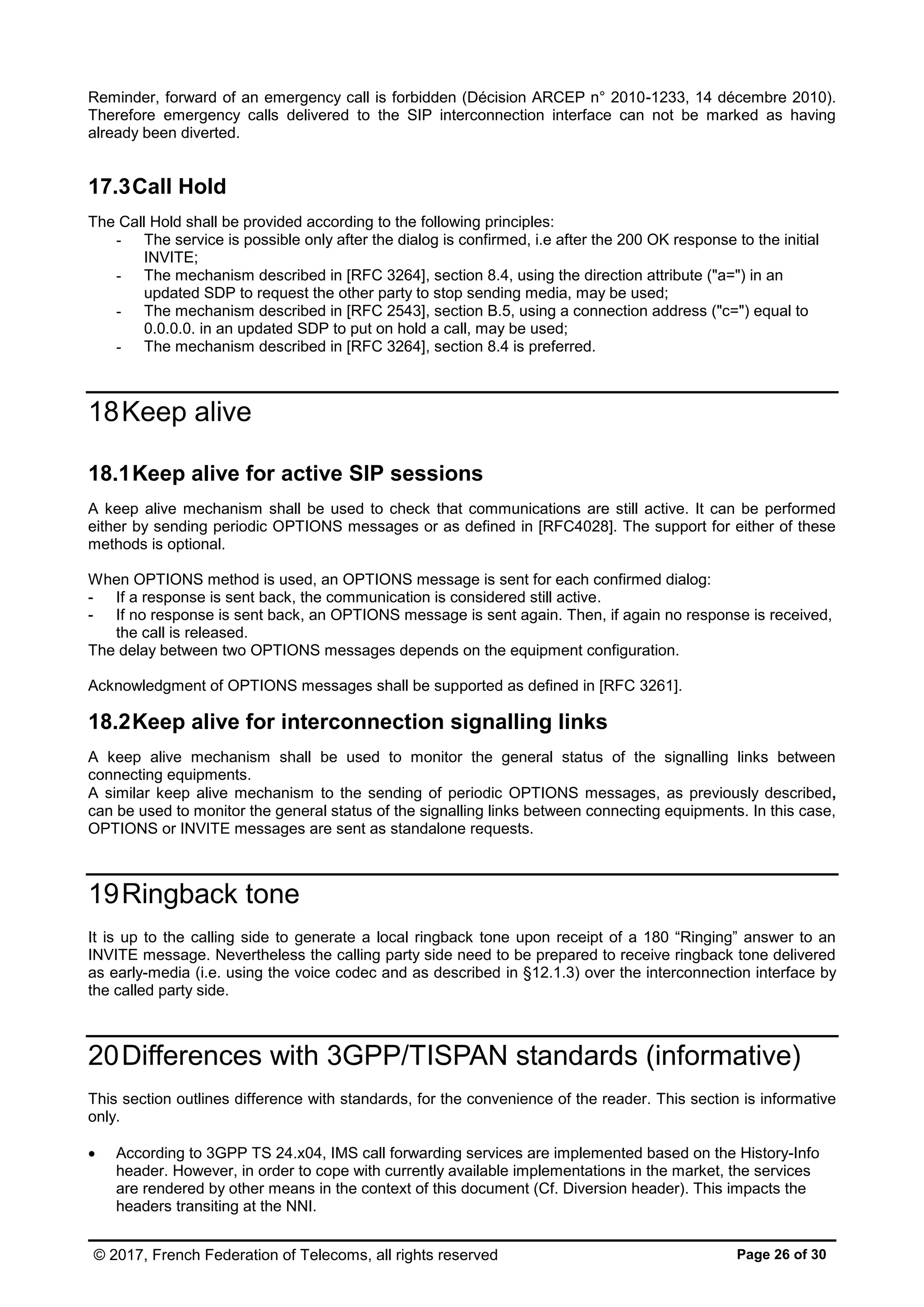 IP interconnexion : interface specification based on SIP/SDP (v2.1) | PDF