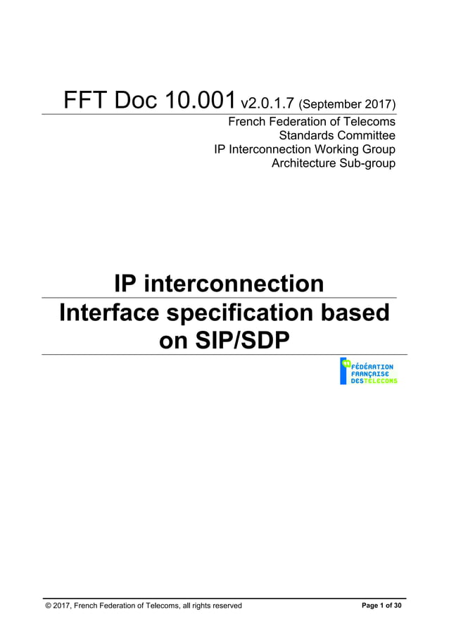 IP interconnexion : interface specification based on SIP/SDP (v2.1) | PDF