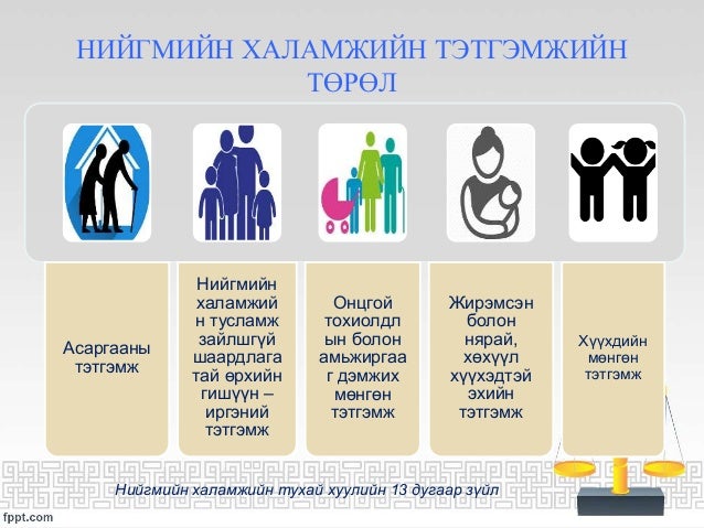 ТӨРӨӨС АВАХ ХАЛАМЖ ҮЙЛЧИЛГЭЭ нийгмийн халамж