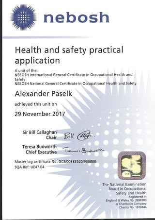 Occupational Health And Safety Certificate