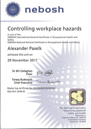 NEBOSH International General Certificate in Occupational Health and Safety | PDF