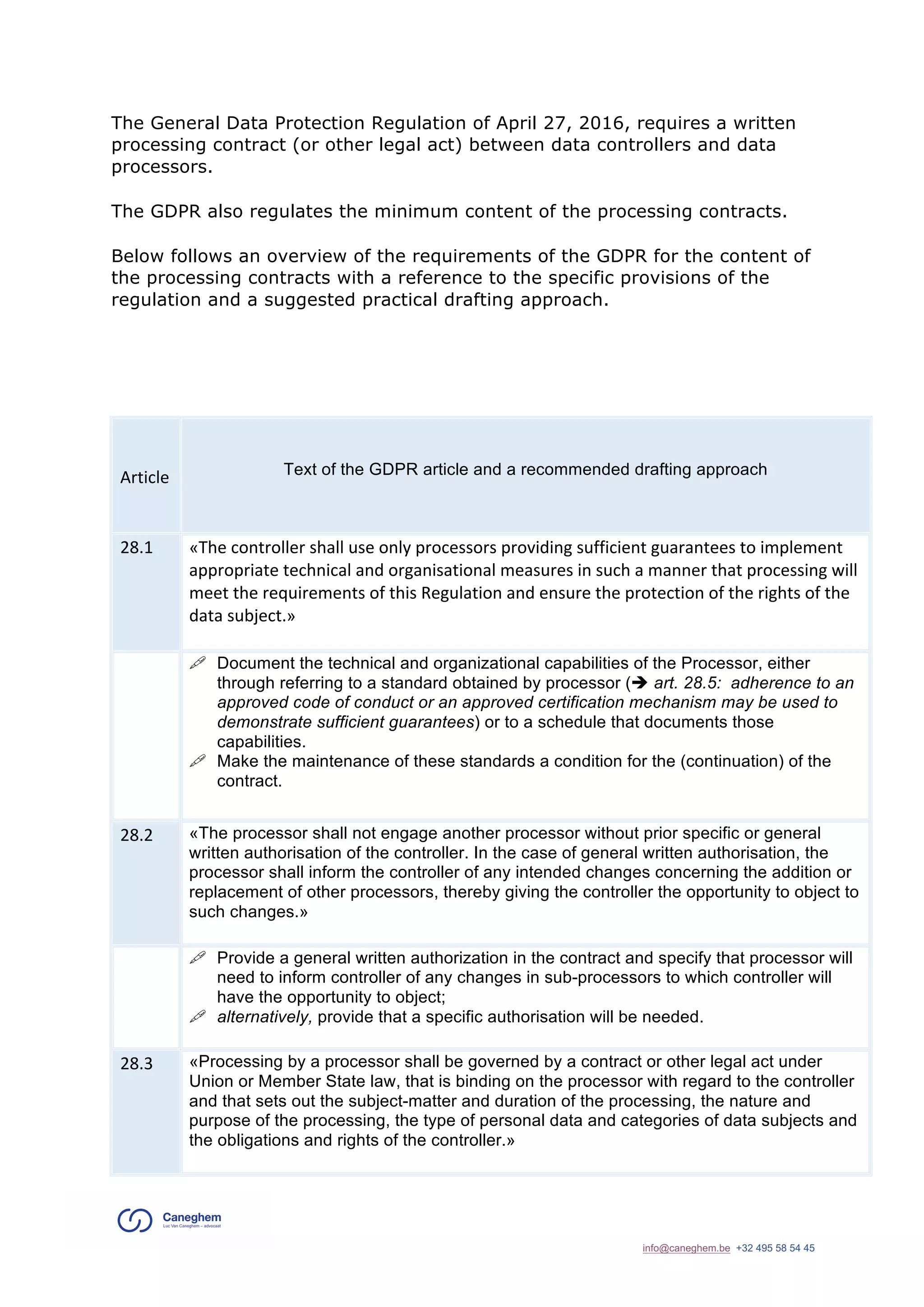 Overview of Mandatory Content for Processing Contracts (GDPR) | PDF