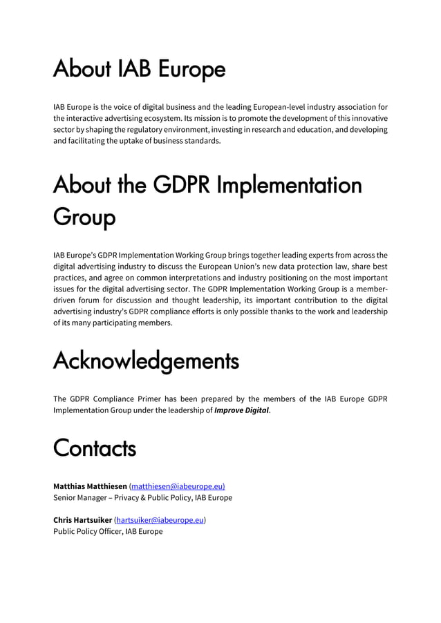 IAB Europe's GDPR Compliance Primer | PDF