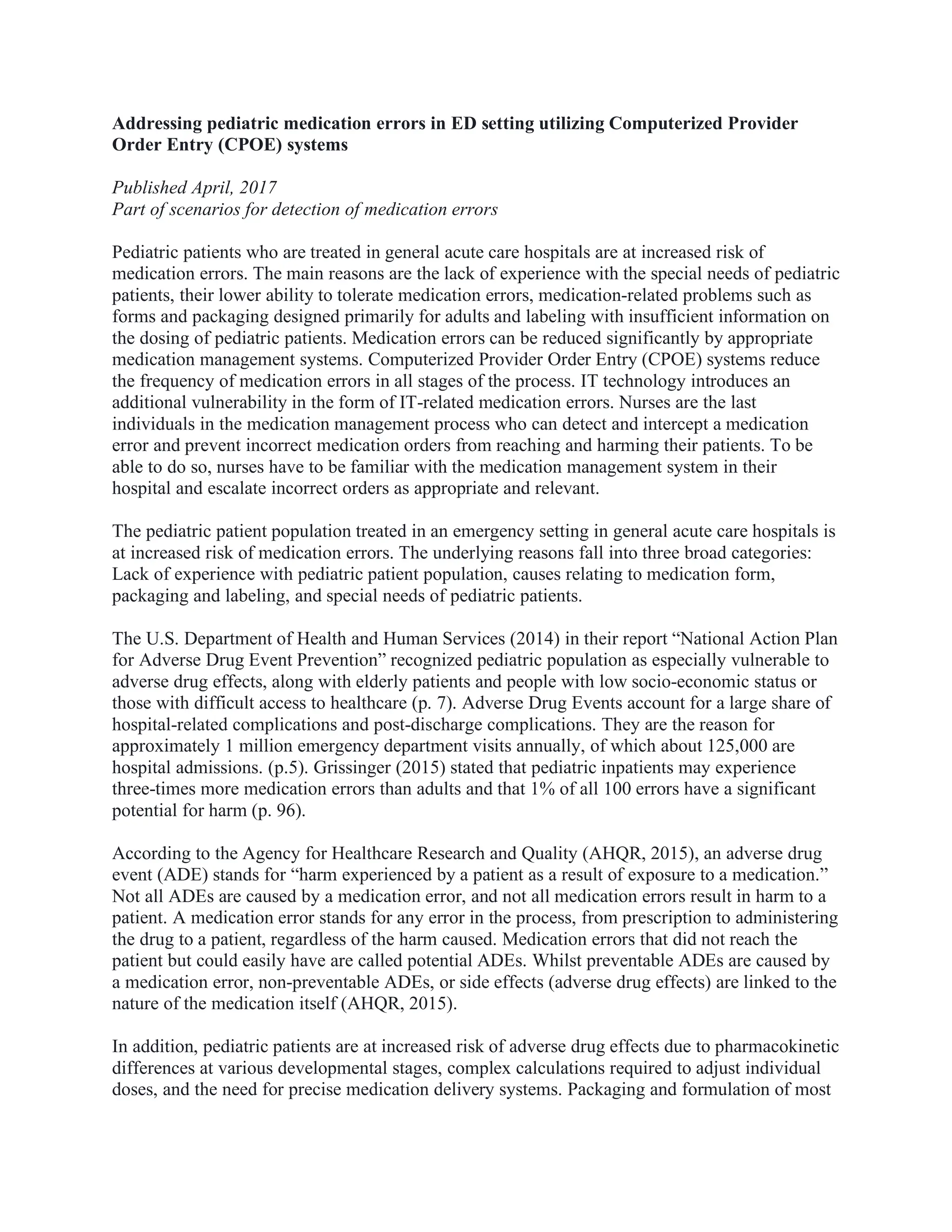 Addressing pediatric medication errors in ED setting utilizing ...