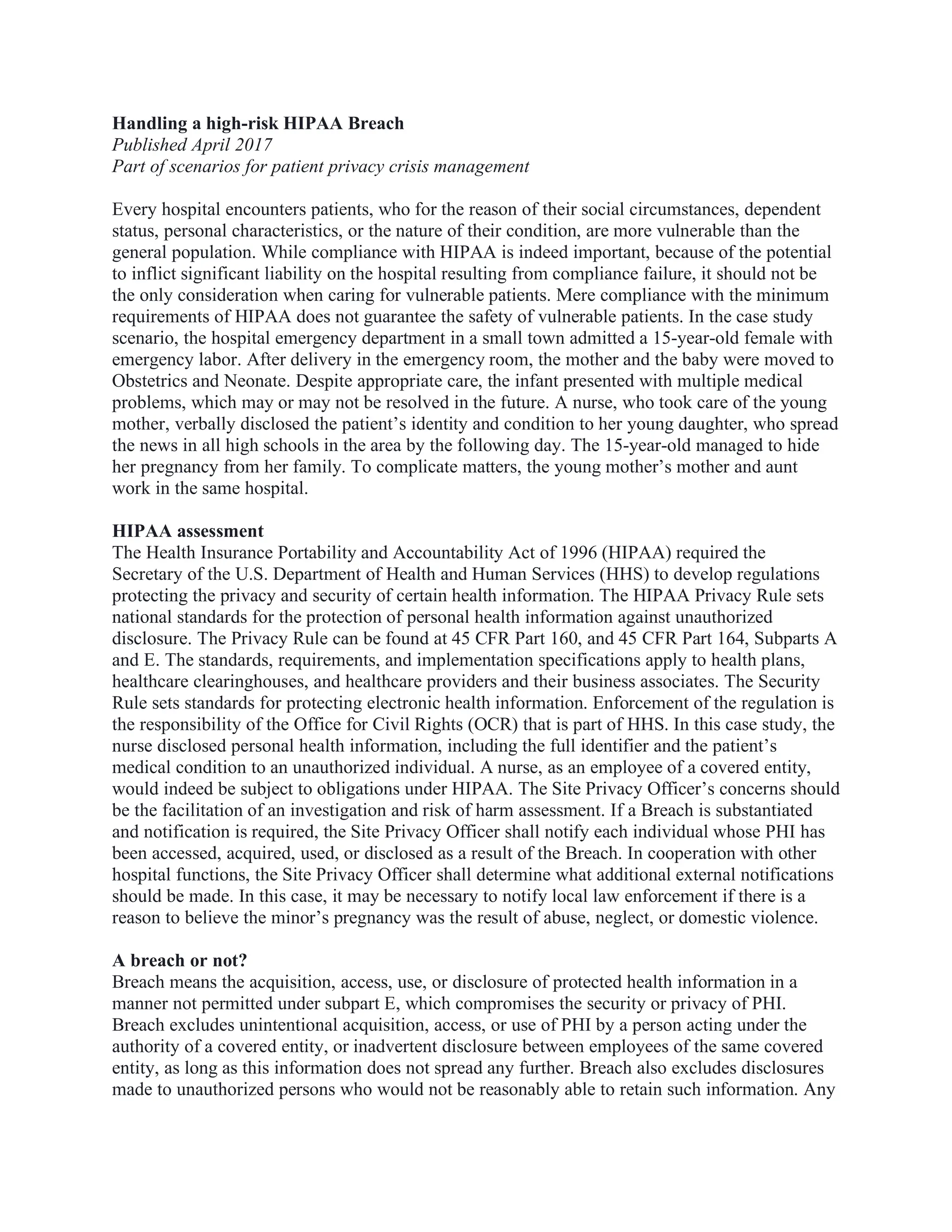 Handling a high-risk HIPAA Breach | PDF