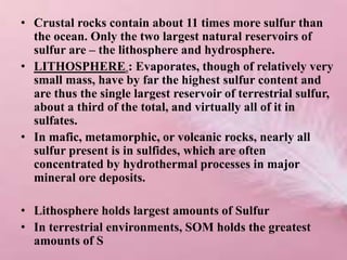 SULPHUR IN SOIL AND ITS MICROBIAL TRANSFORMATION | PPTX