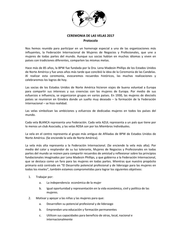 2017 Candle Lighting Ceremony Protocol - Spanish | PDF