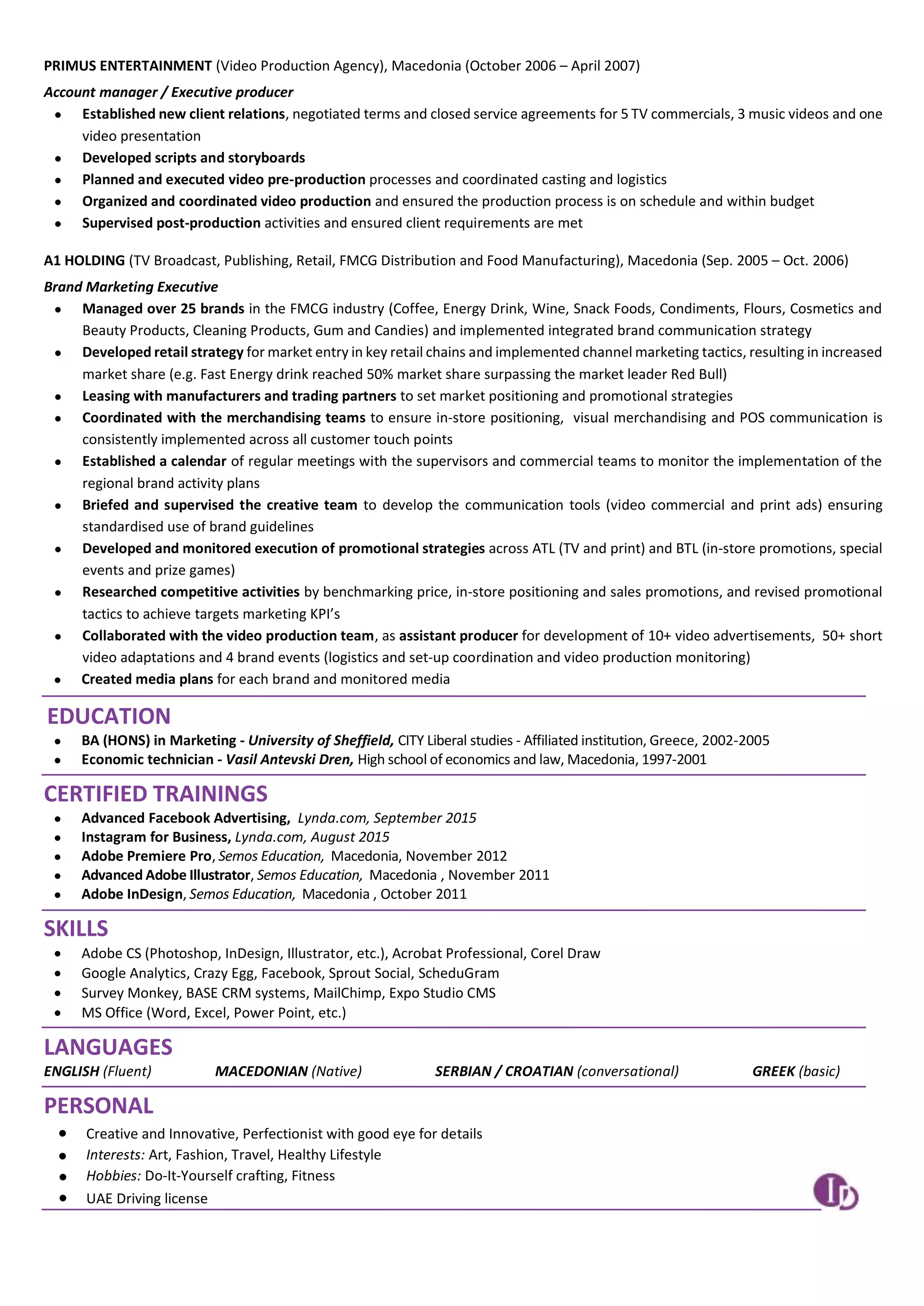 CV Dragana Ivchevska Radonjikj | PDF