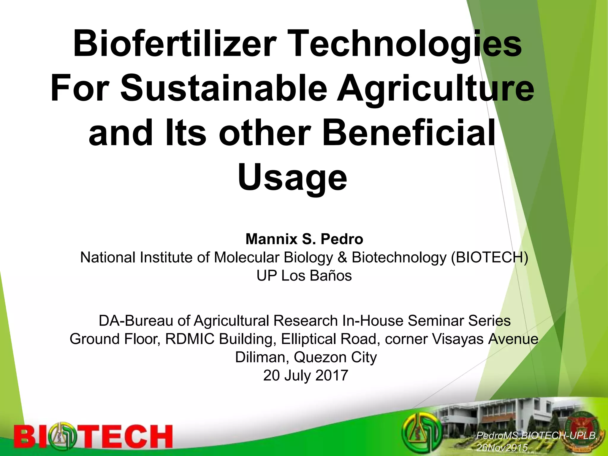 Biofertilizer Technologies For Sustainable Agriculture and Its other ...
