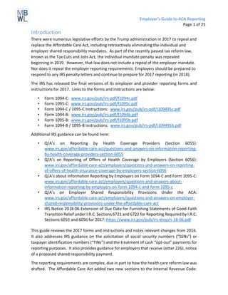2017 Employer's Guide to ACA Reporting, updated for IRS extension | PDF