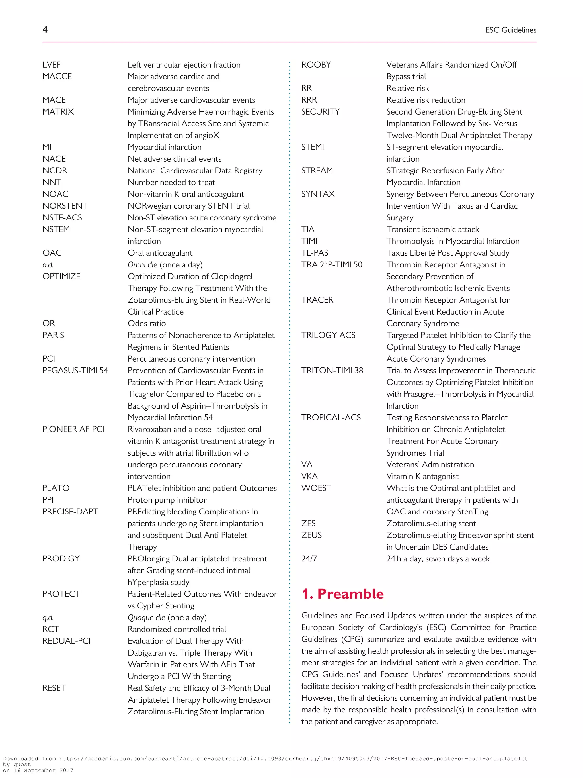 2017 esc focused update on dual antiplatelet therapy in coronary artery ...
