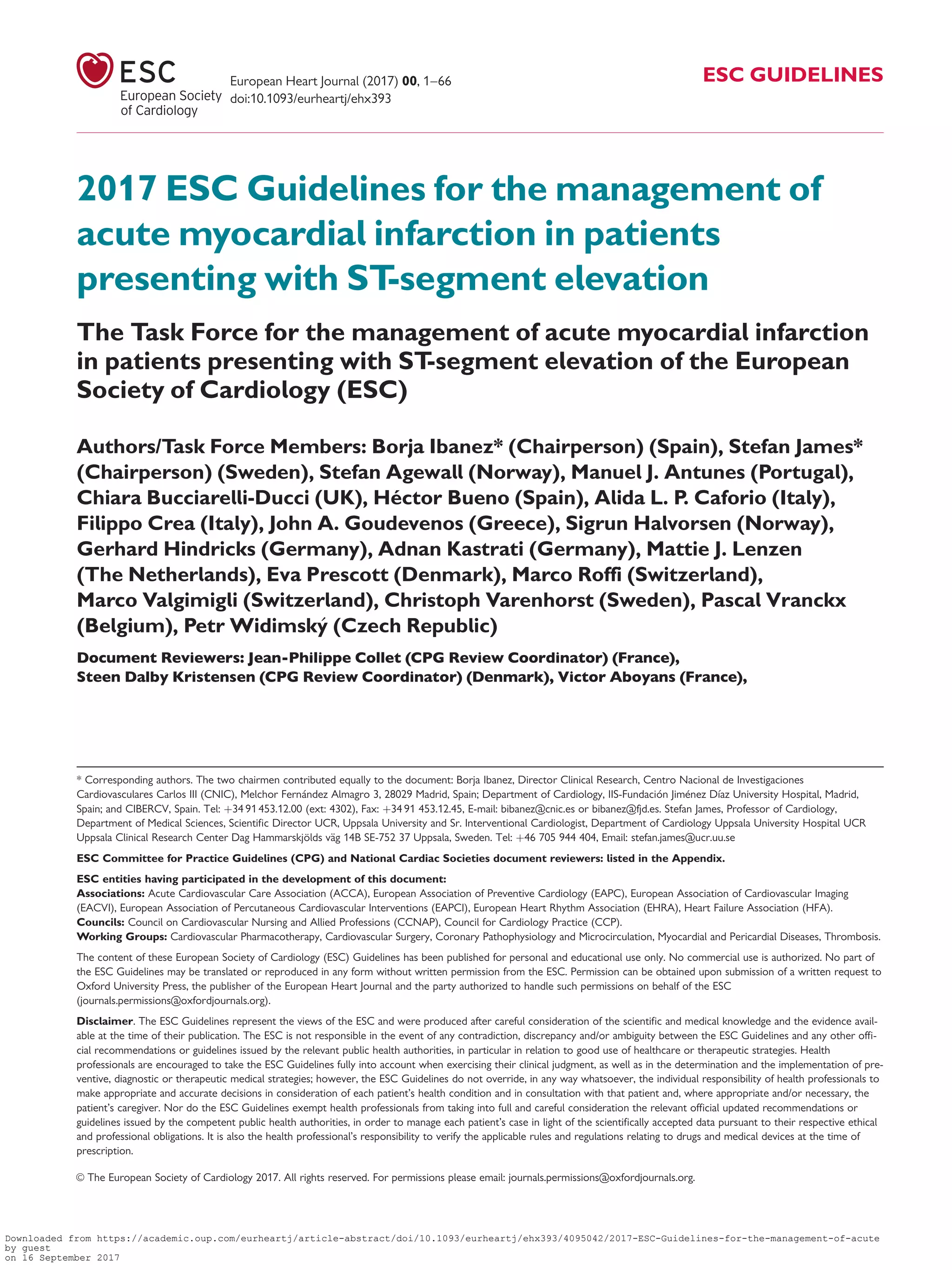 2017 esc guidelines for the management of acute myocardial infarction ...