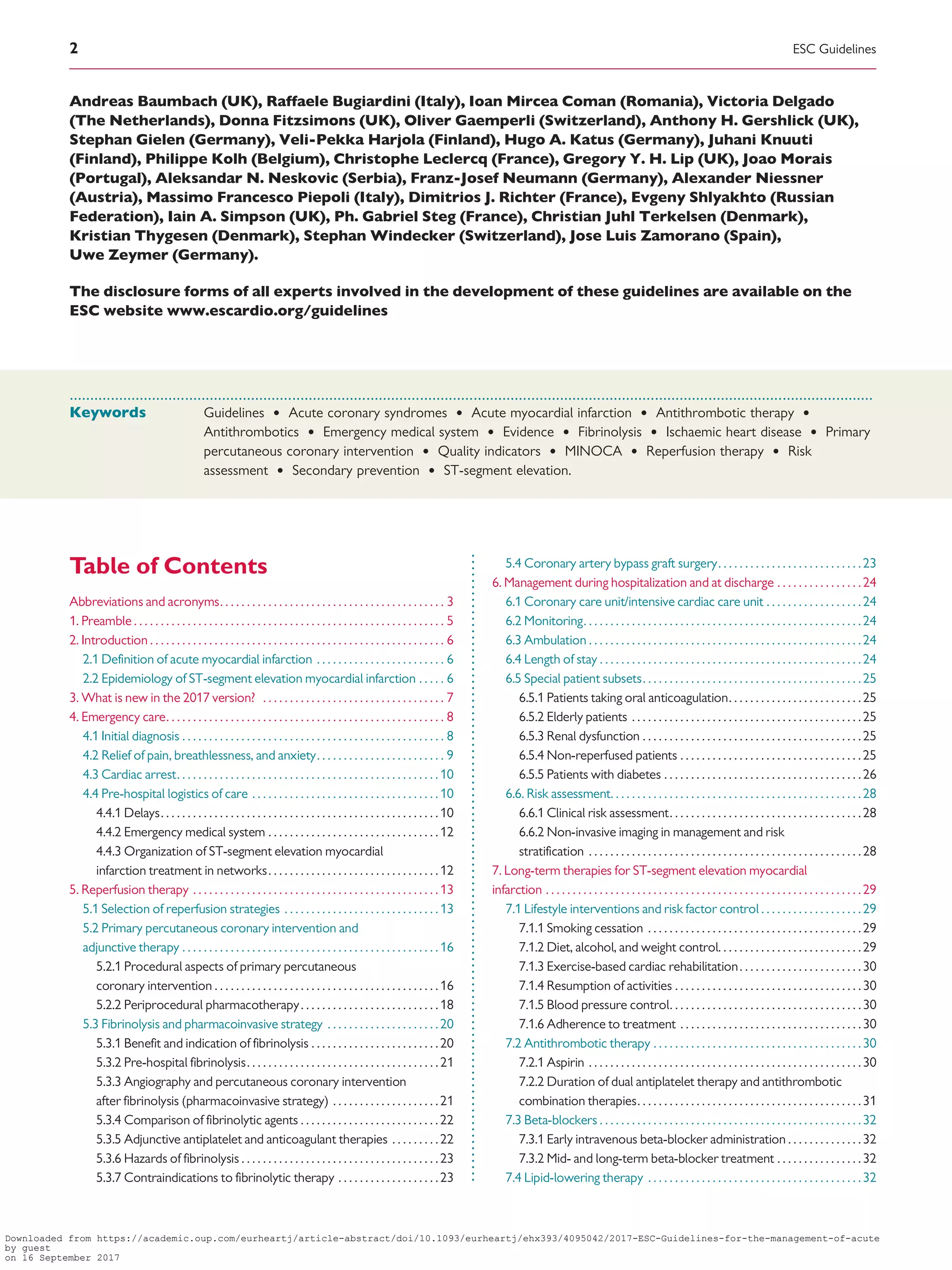 2017 esc guidelines for the management of acute myocardial infarction ...