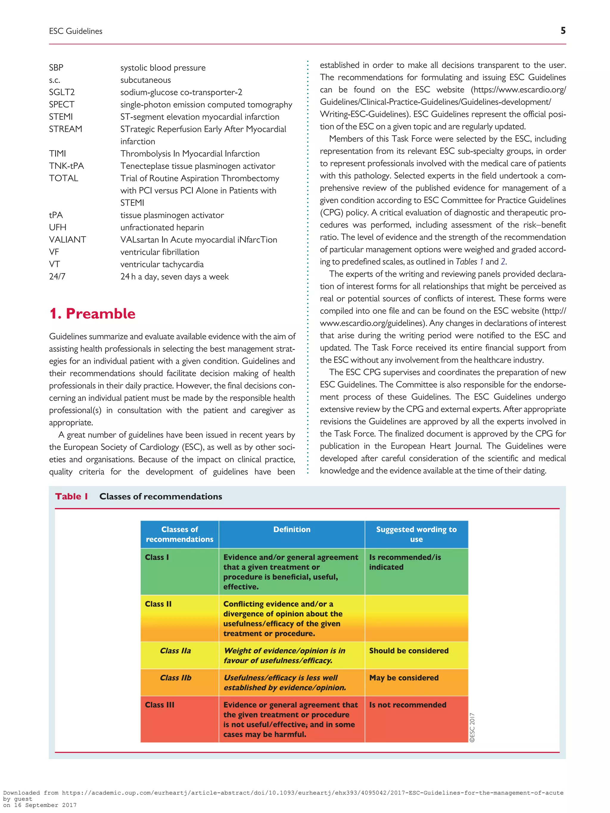 2017 esc guidelines for the management of acute myocardial infarction ...