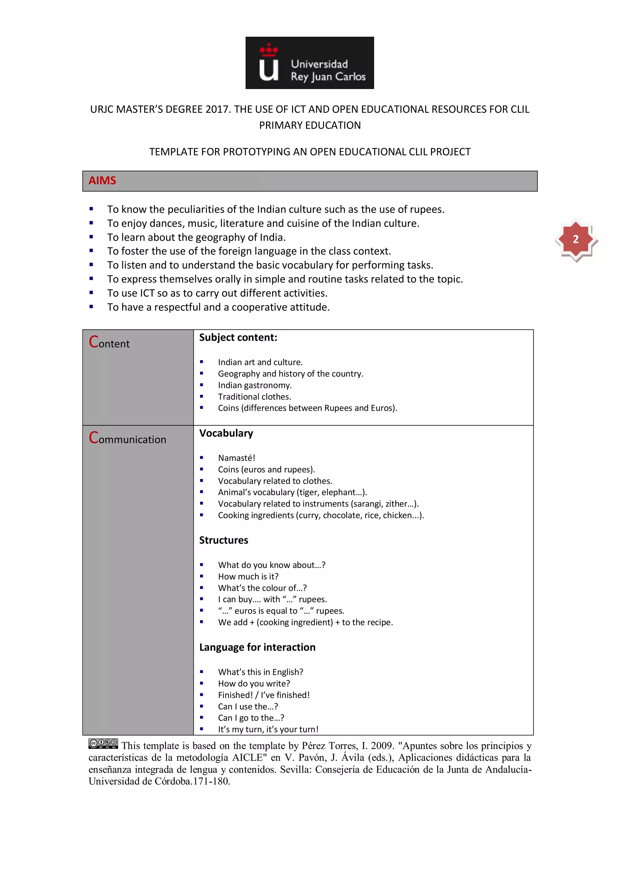 "Namasté!" CLIL Unit template | PDF