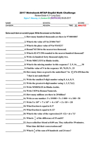2017 Metrobank MTAP review 1st | DOCX