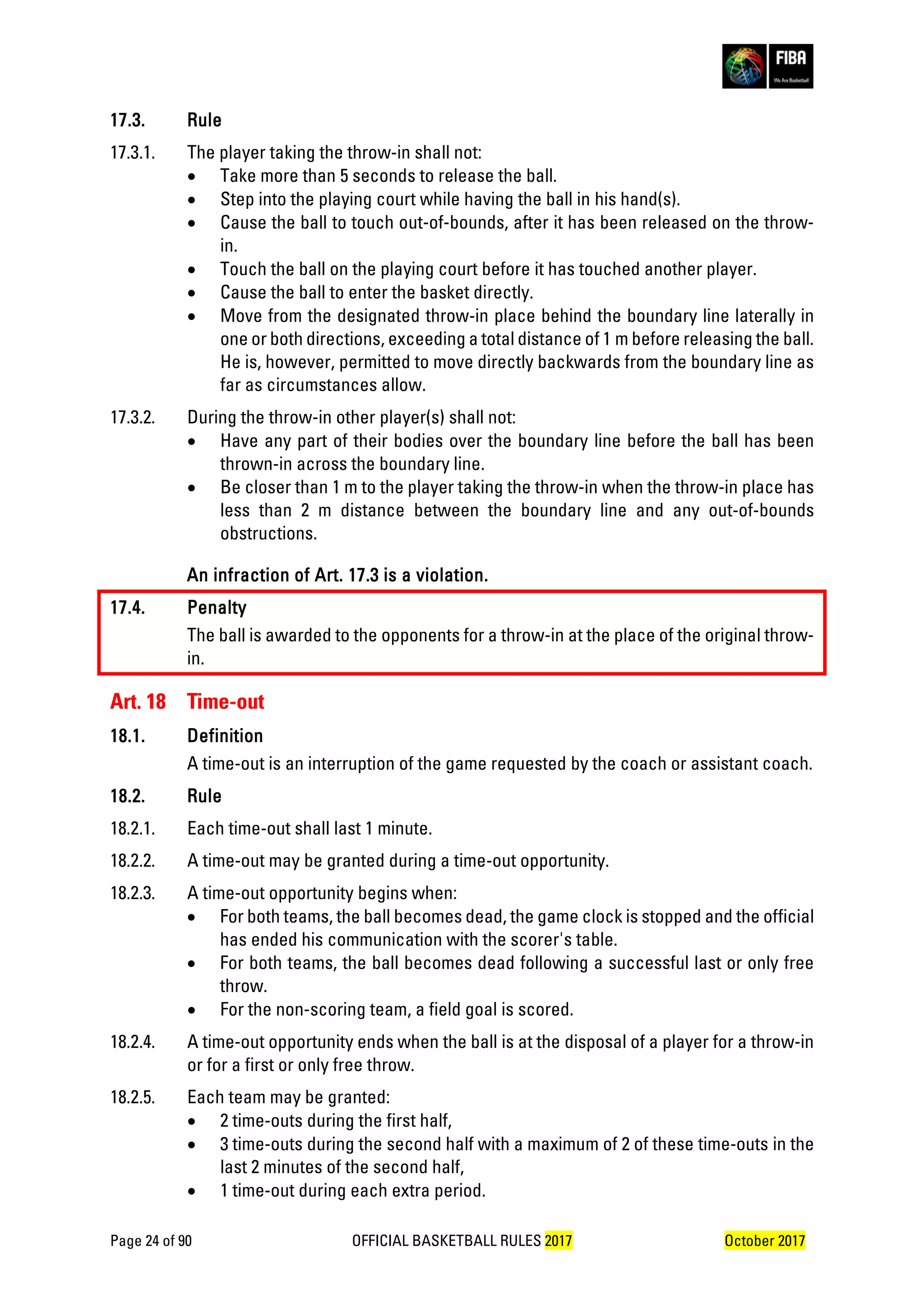 FIBA Official Basketball Rules 2017 | PDF