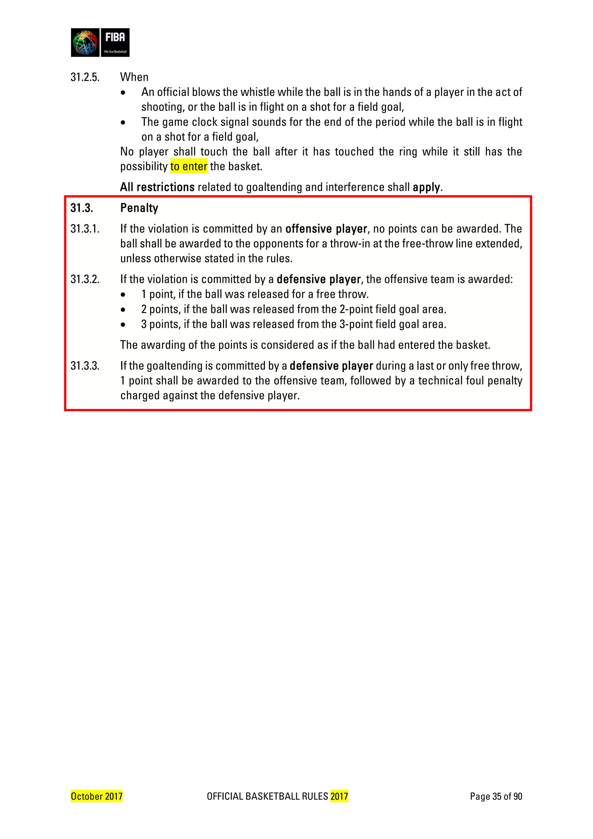 FIBA Official Basketball Rules 2017 | PDF