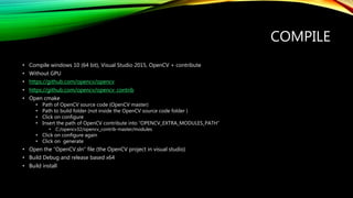 Install, Compile, Setup, Setting OpenCV 3.2, Visual C++ 2015, Win 64bit, | PPT