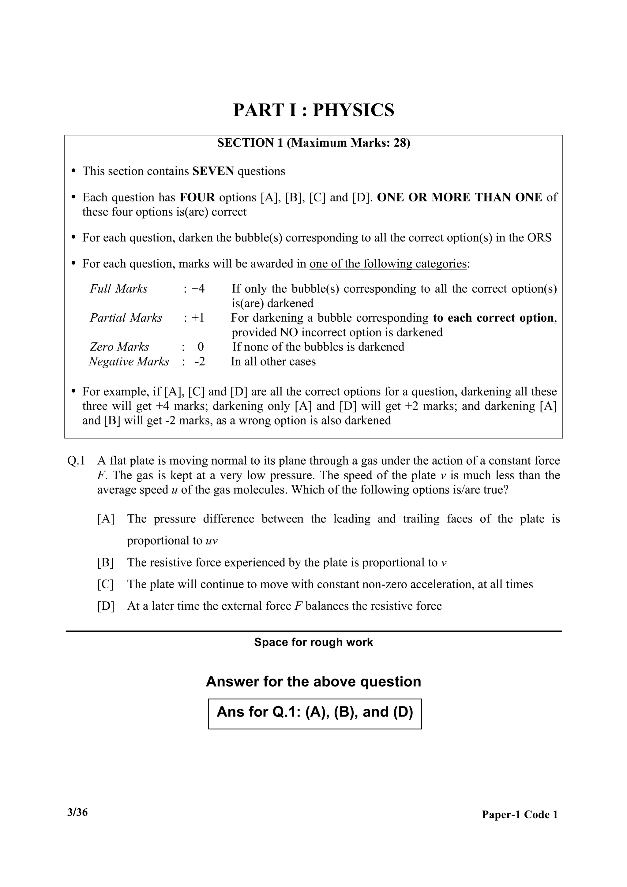 IIT-JEE Advanced 2017 Question Paper 1 | PDF