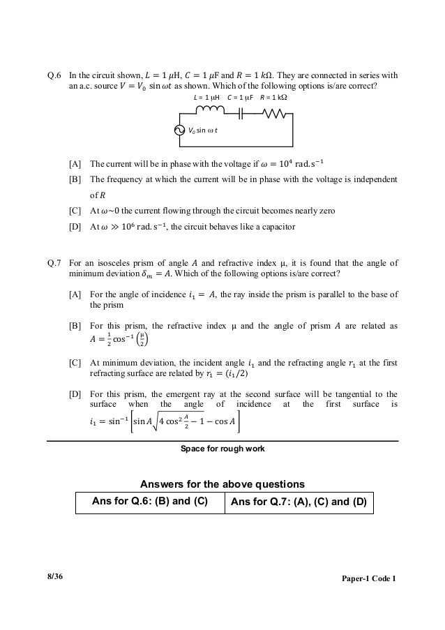 IIT-JEE Advanced 2017 Question Paper 1