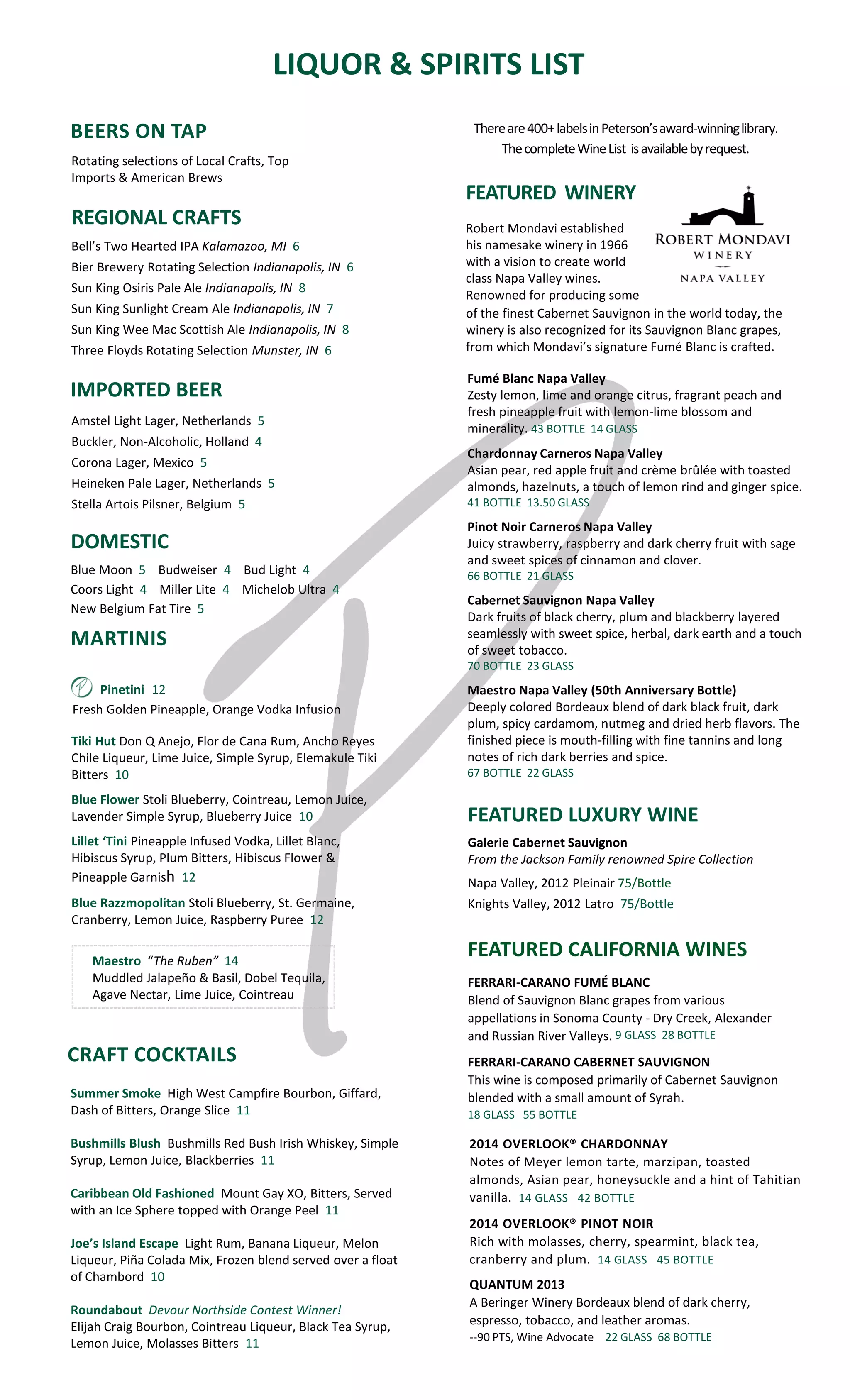 2017 petersons spring summer liquor spirits menu | PDF
