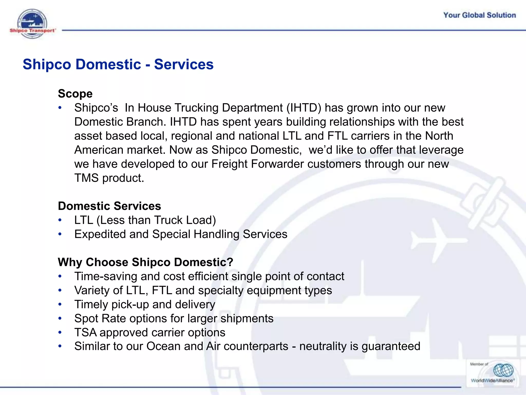 Shipco TMS Domestic - Your best option for LTL Shipments | PPTX