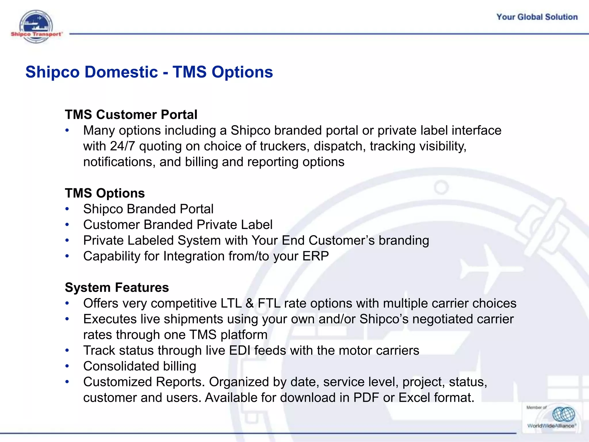Shipco TMS Domestic - Your best option for LTL Shipments | PPTX