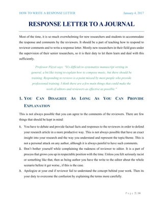 2017 Response Letter to a Journal | PDF