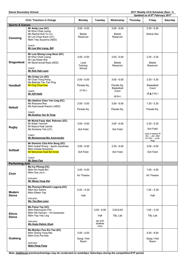 (2017 term 1) cca weekly schedule v3 | PDF