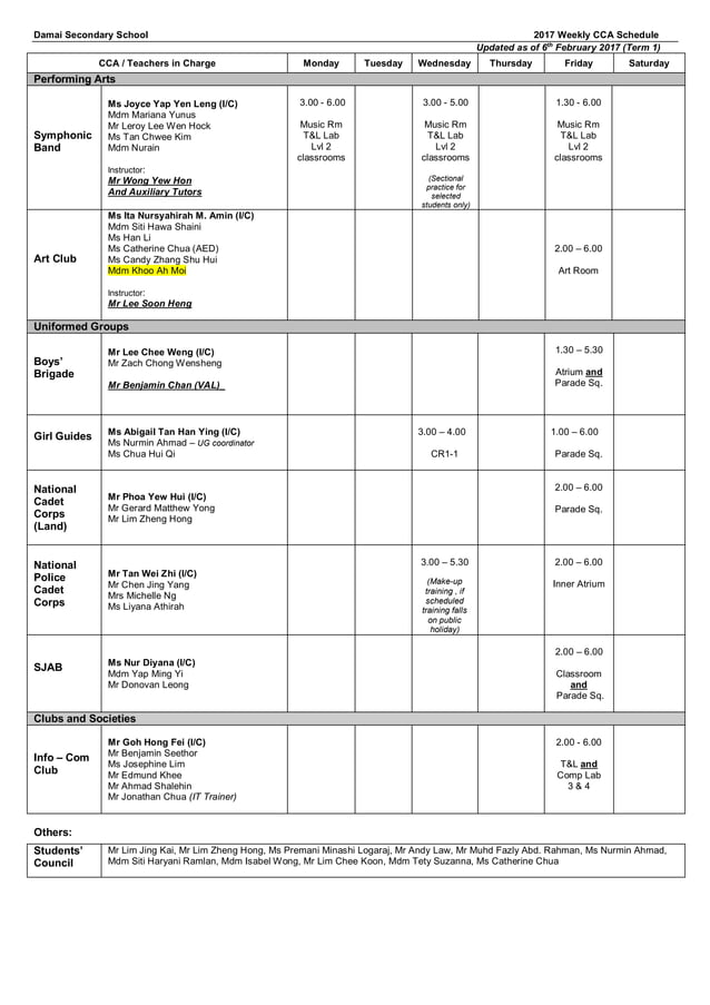 (2017 term 1) cca weekly schedule v3 | PDF