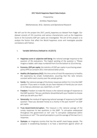 2017 World Happiness Report Data Analysis | PDF