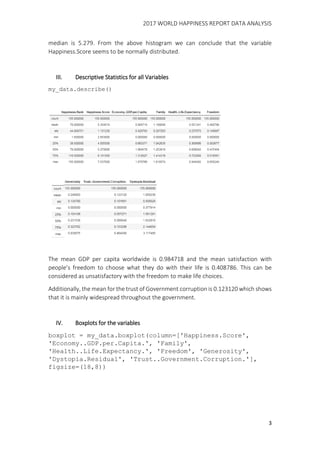 2017 World Happiness Report Data Analysis | PDF
